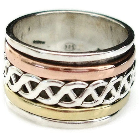 Unisex Celtic Three Metal Spinner Ring in 925 Sterling Silver, SP23 ...