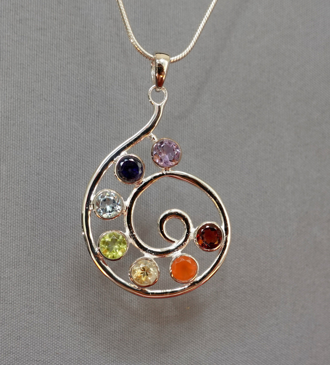 Swirl Chakra Multistone 925 Sterling Silver Pendant, MULP10 – Mistry Gems